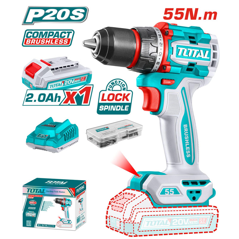 Chi tiết sản phẩm: Máy khoan động lực dùng pin 20V Total TIDLI20868 (1 ...